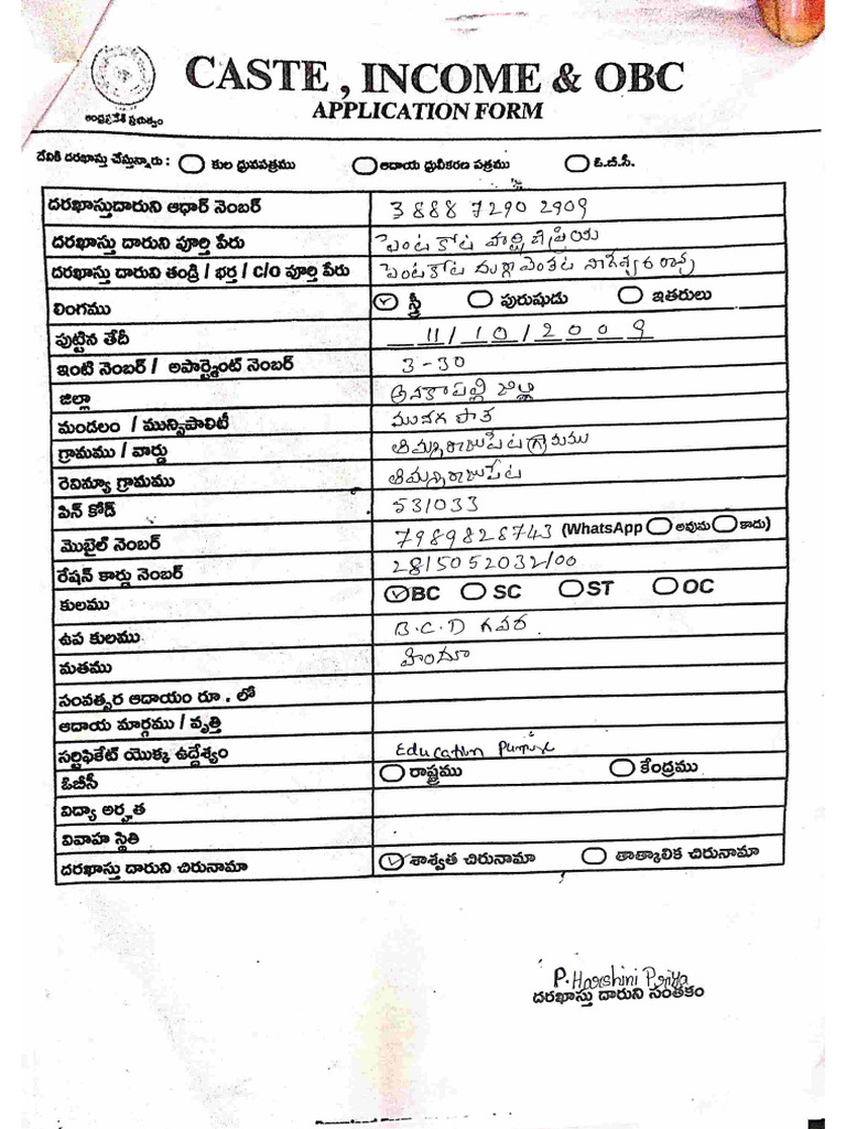 Pentakota Harsini Priya Caste | PDF