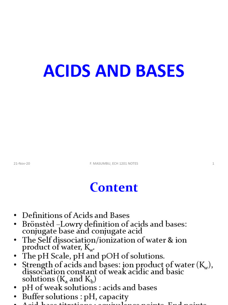 Acids and Bases. Slides | PDF | Acid | Ph