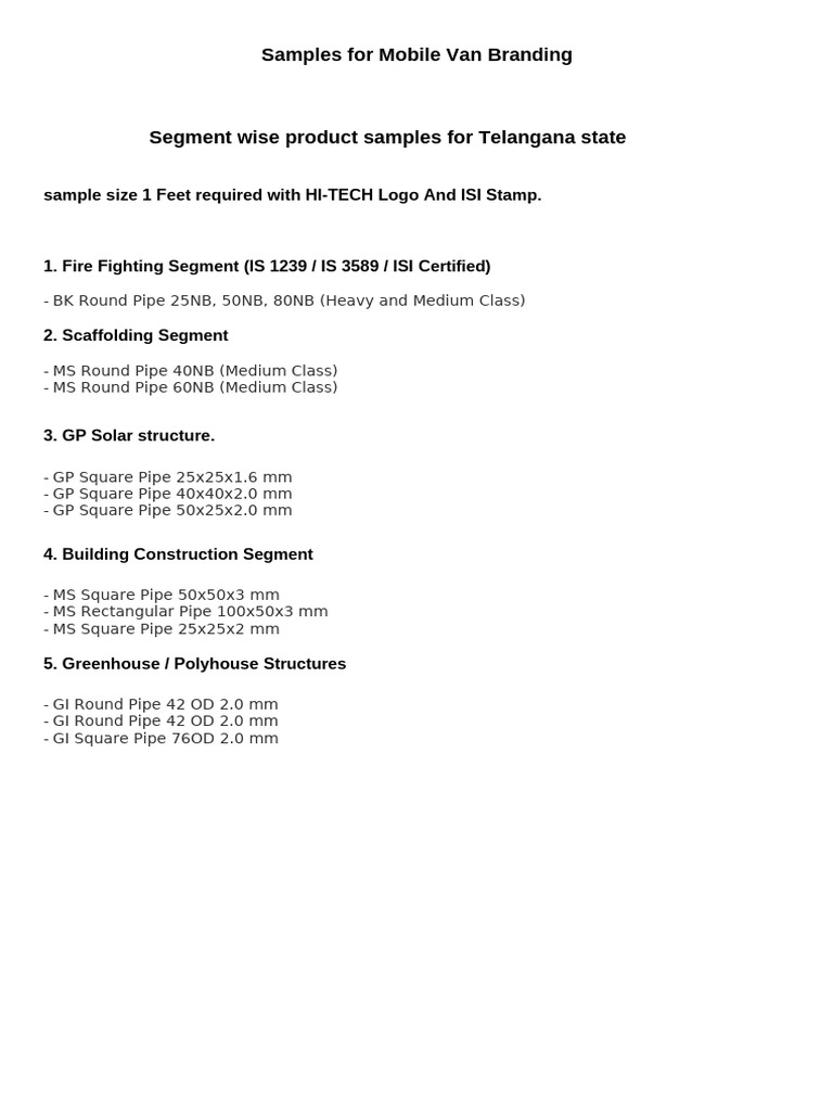 Mobile Van Product Samples 1 | PDF