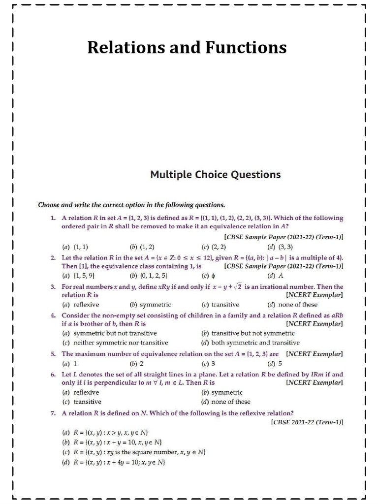 Hots Questions Ch.1 Rel and Funs-RSM 9865817623 | PDF