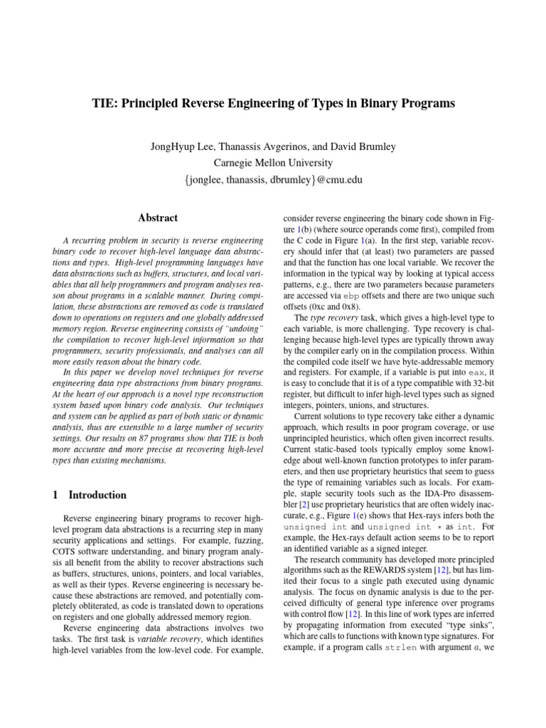 Principled Reverse Engineering of Types in Binary Programs | PDF | Pointer (Computer Programming ...
