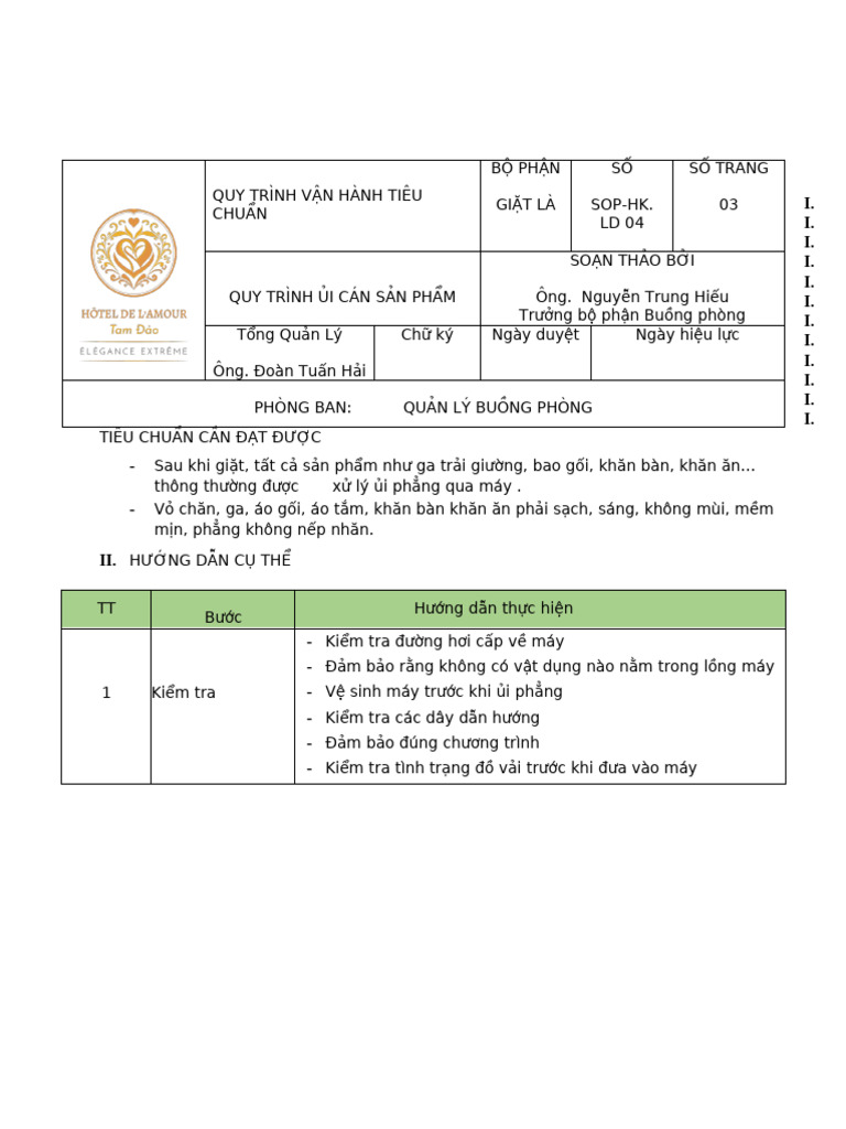 Sop-hk.ld 04 Quy Trình Đưa Sản Phẩm Vào Máy Ủi Phẳng | PDF