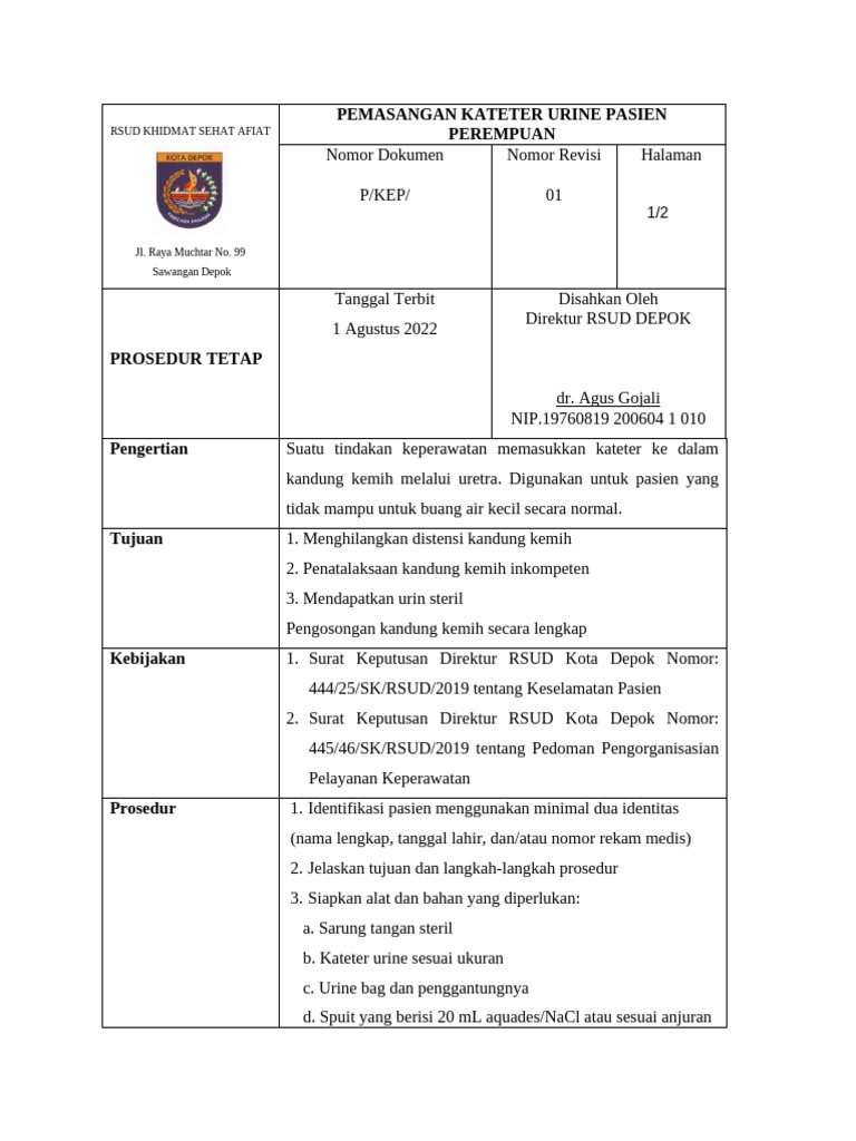 Pemasangan Kateter Urine Pasien Perempuan | PDF