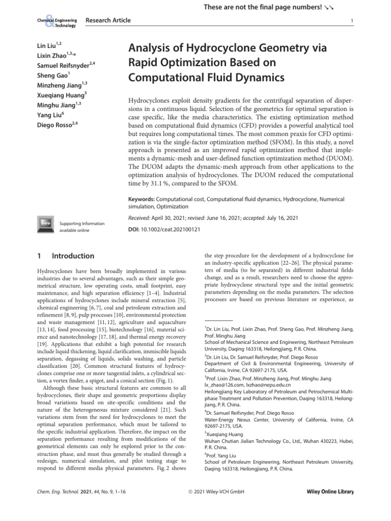 Analysis of Hydrocyclone Geometry Via Rapid Optimization Based On Computational Fluid Dynamics ...
