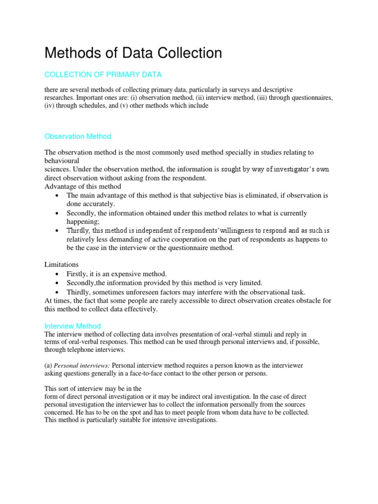 Methods of Data Collection | PDF | Observation | Survey Methodology