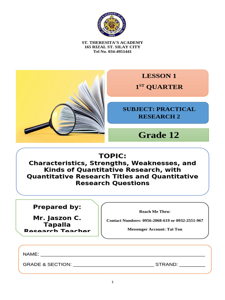 LP No.1 Practical Research 2 1st Quarter | PDF | Methodology | Question