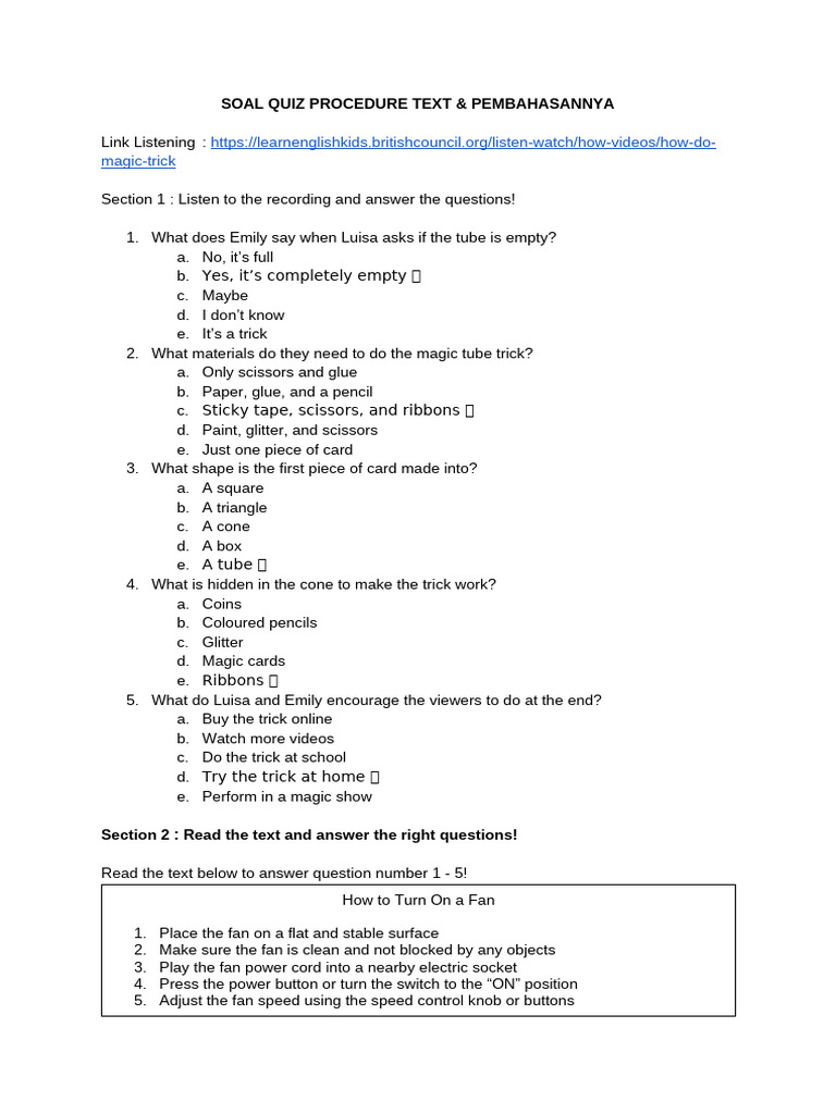 Soal Quiz Procedure Text & Pembahasannya | PDF | Fires | Motorcycle
