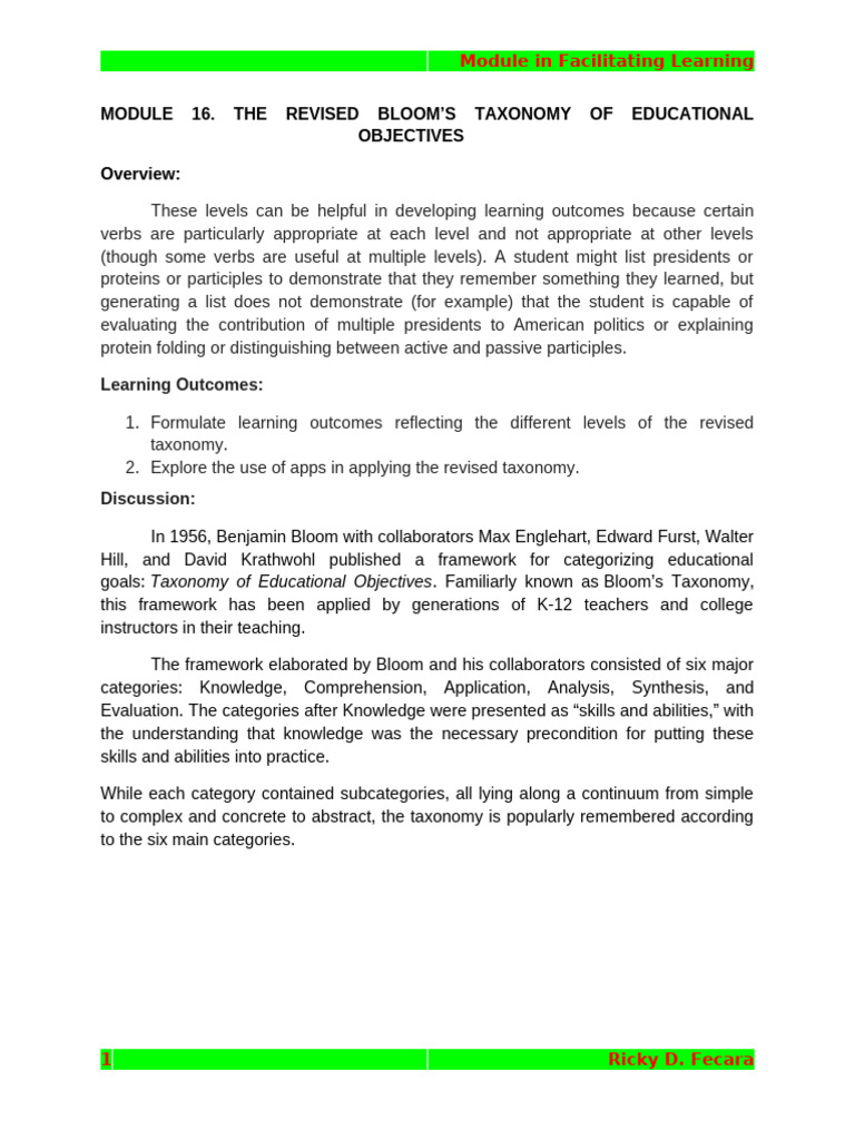 Facilitating Learning Module 16 | PDF | Knowledge | Cognitive Science