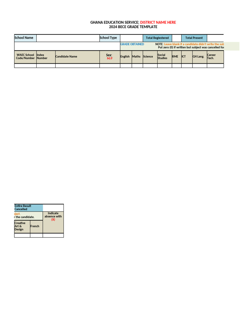 Bece Grade Template V3-School | PDF