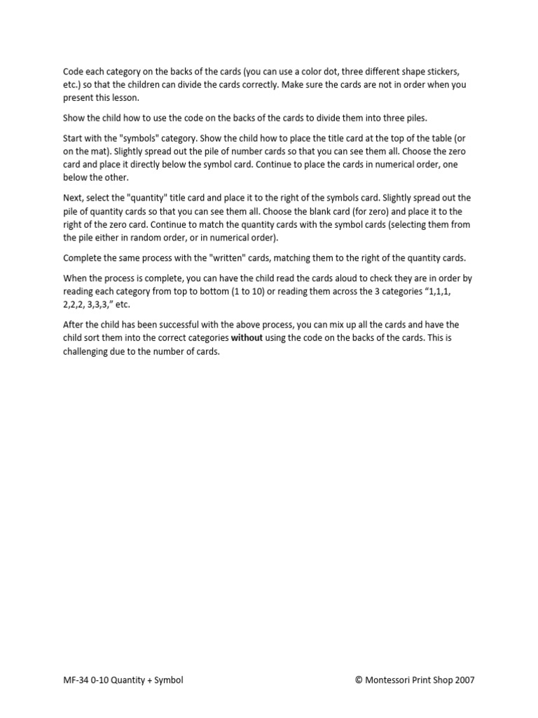 MF-34 0-10 Quantity & Symbol Cards | PDF