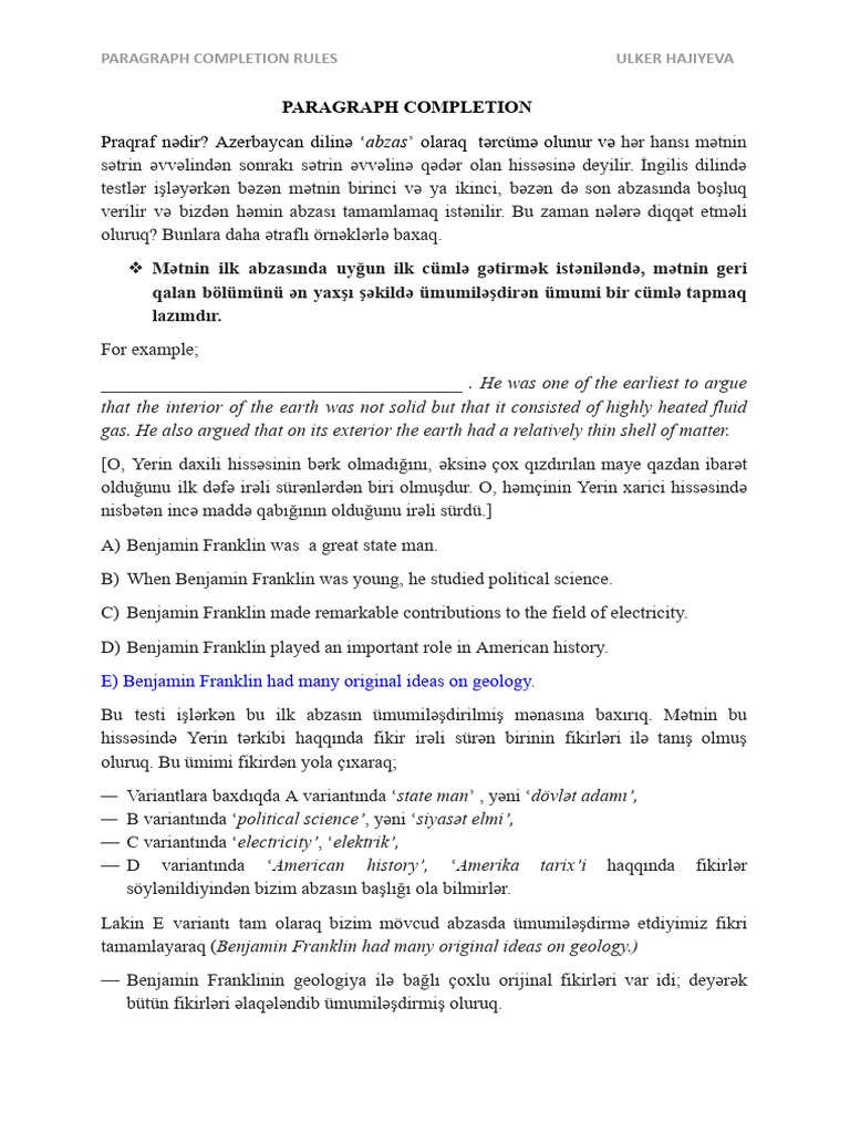 Paragraph Completion Rules Uhparagraph Completion Rules6824e4a506d40 | PDF
