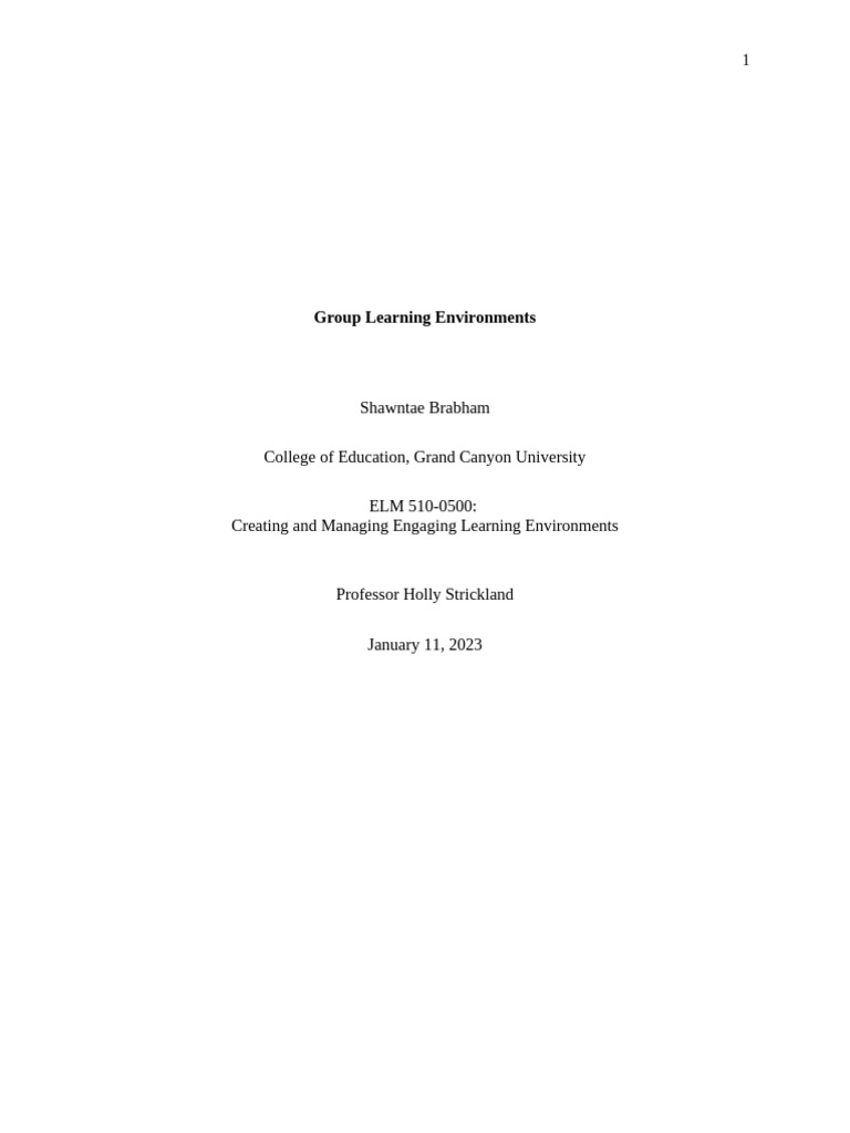 ELM - 510 - Group Learning Environments | PDF | Classroom | Learning