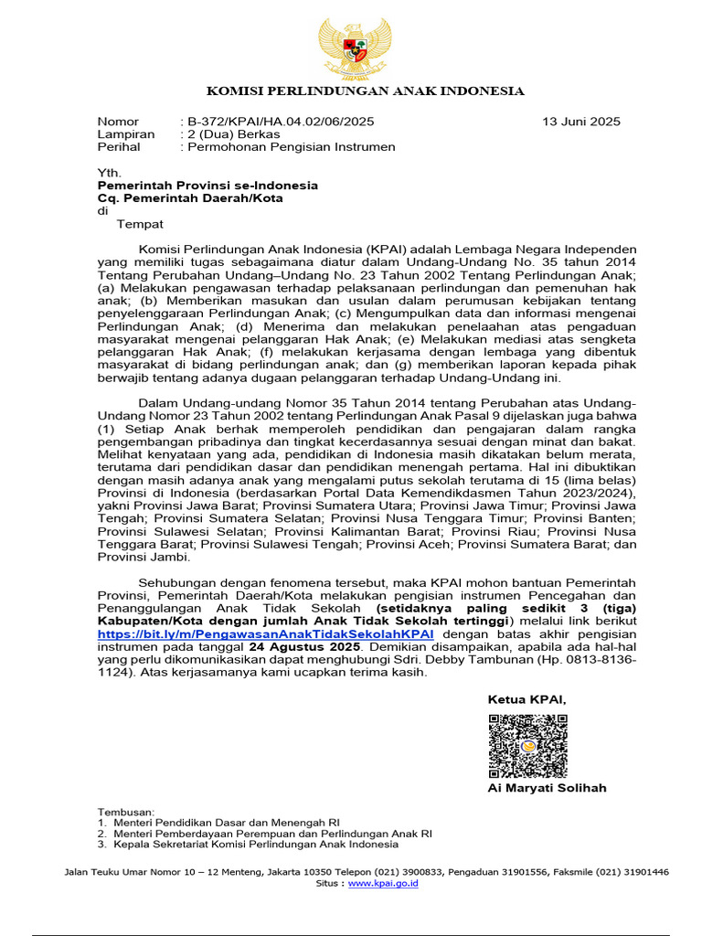 Surat Permohonan Pengisian Instrumen Program Pencegahan Dan ...