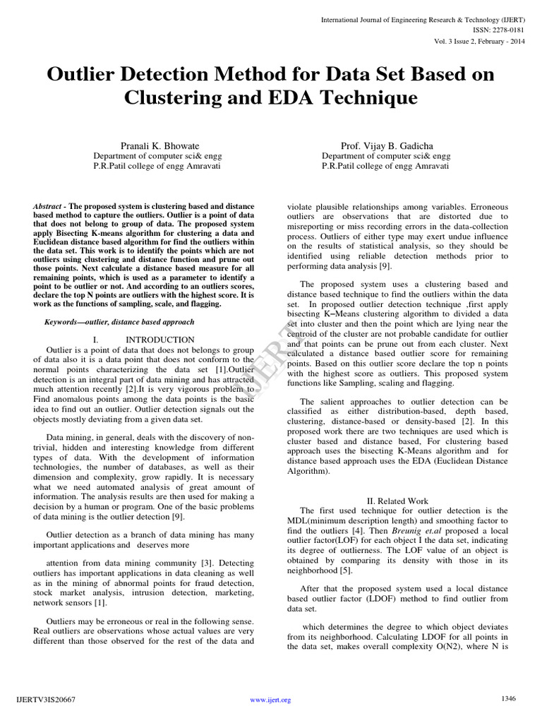 Bhowate, 2014, Outlier Detection Method For Data Set Based On Clustering and EDA Technique | PDF ...