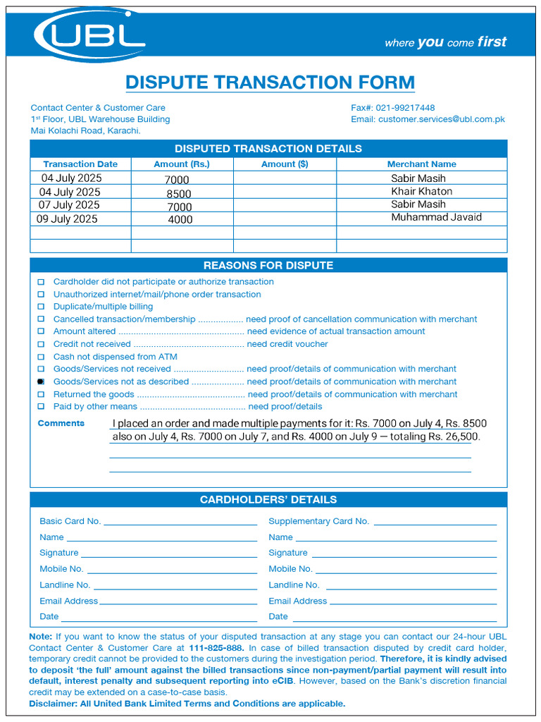 Dispute Transaction Form | PDF | Credit Card | Financial Technology