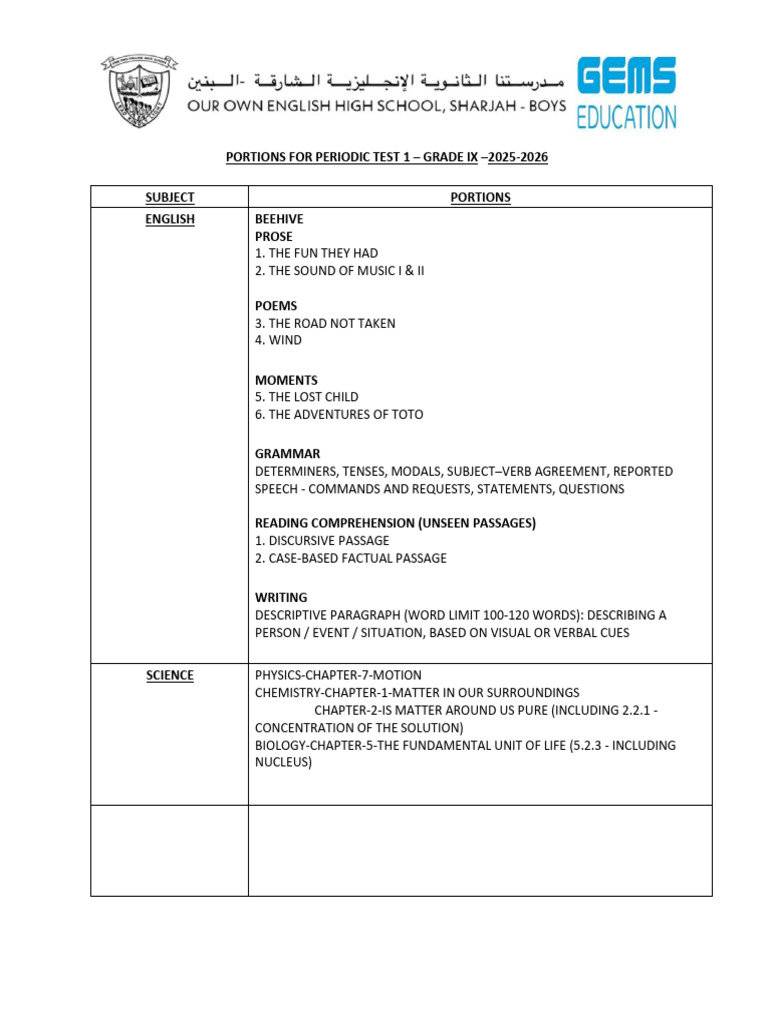 PT1 Portions Grade9 2025-2026 | PDF | Linguistics
