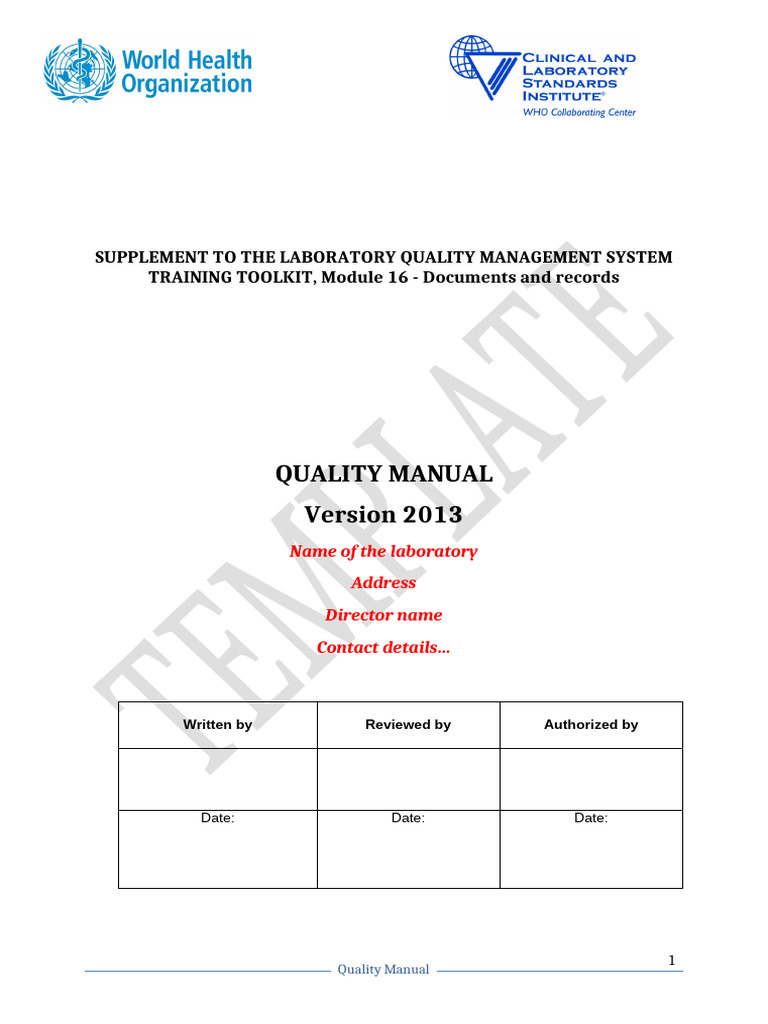 Laboratory Quality Management Manual Template | PDF | Quality ...