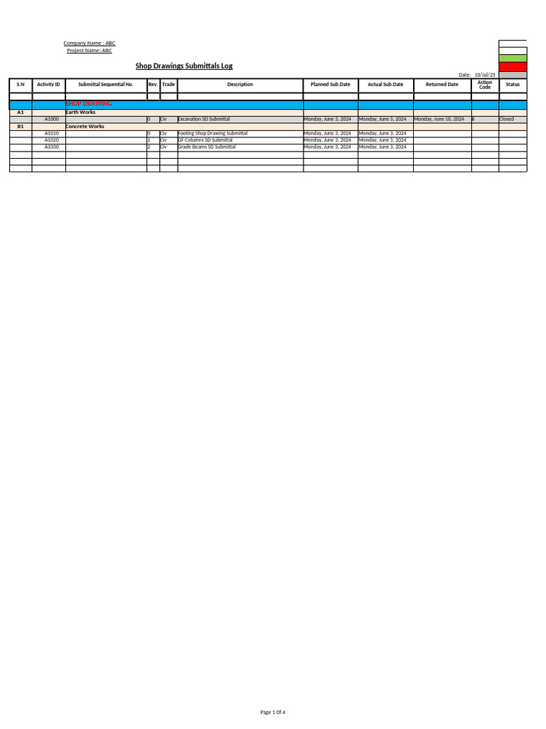 Shop Drawings Submittal Log1 | PDF
