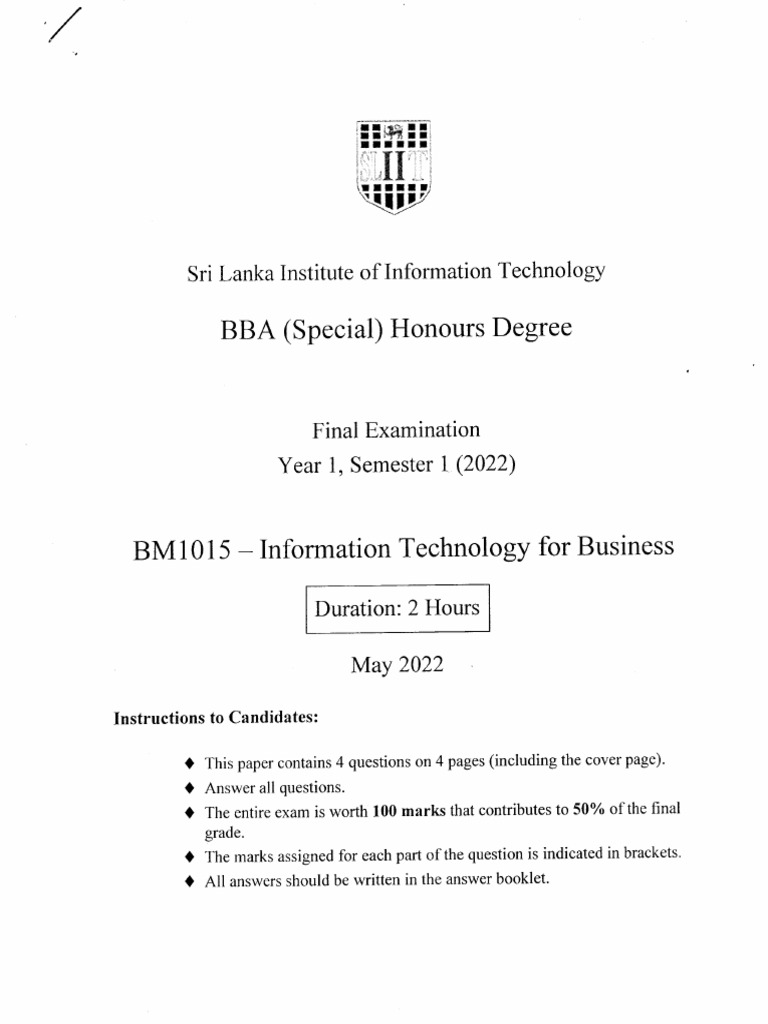 BM 1015 - Inforlnation Technology For Business | PDF | Business