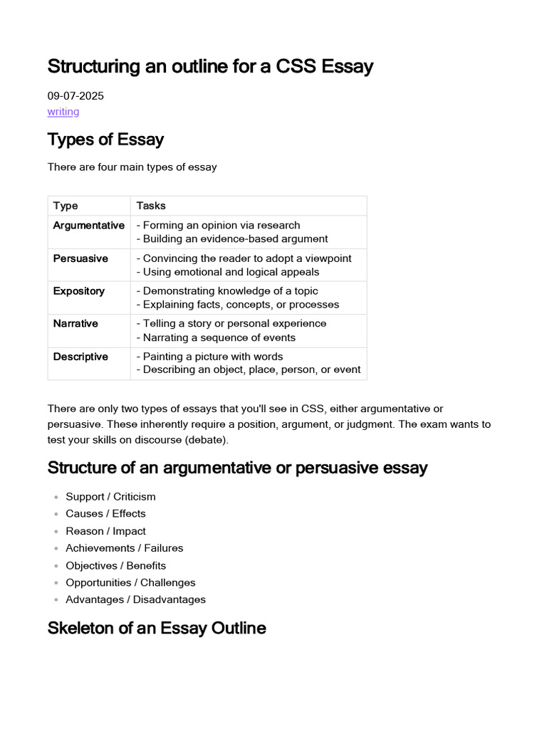 Structuring An Outline For A CSS Essay | PDF | Essays | Argument