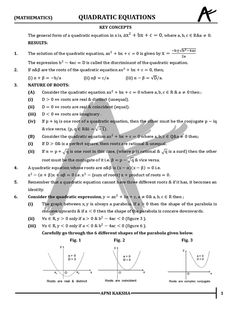 Sheet - 01 - Quadratic Equation | PDF | Equations | Quadratic Equation