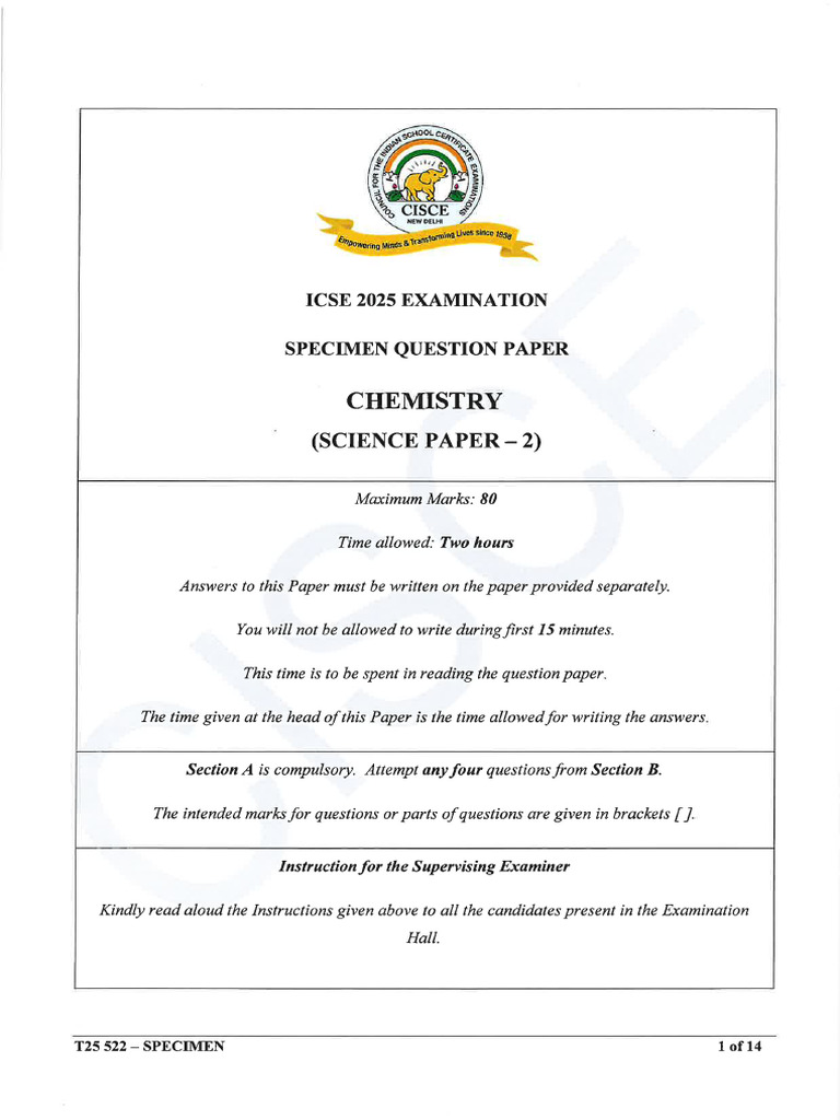 Icse 2025 Specimen QP Ms 522 Sci2 | PDF
