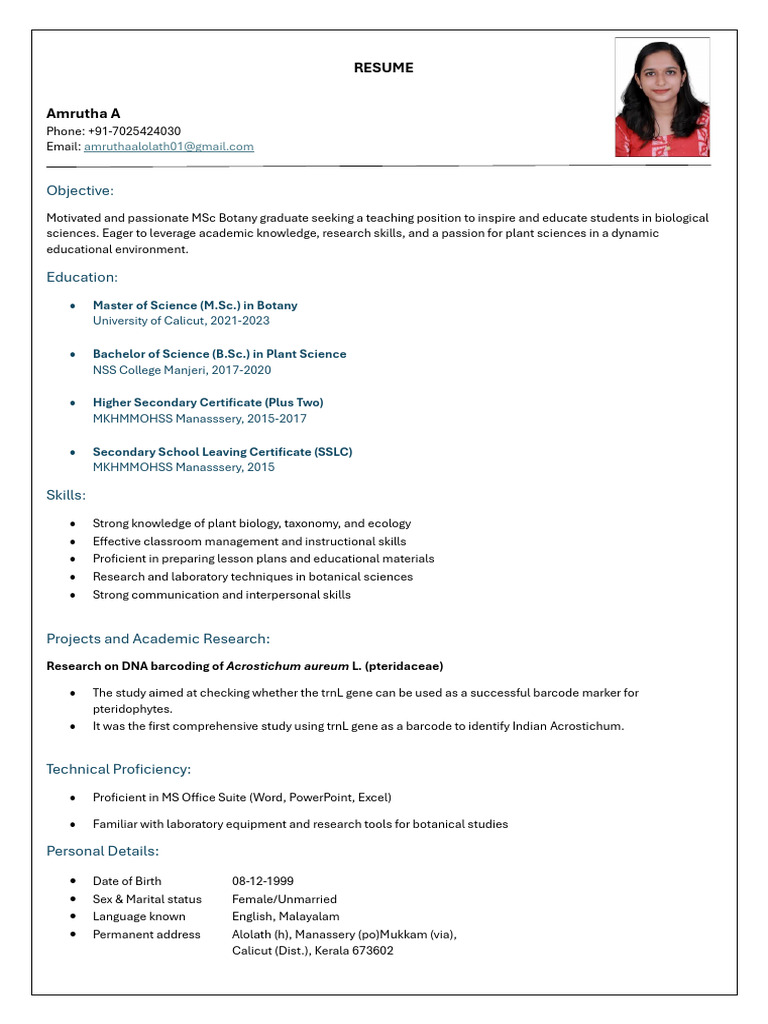 Amrutha Resume | PDF