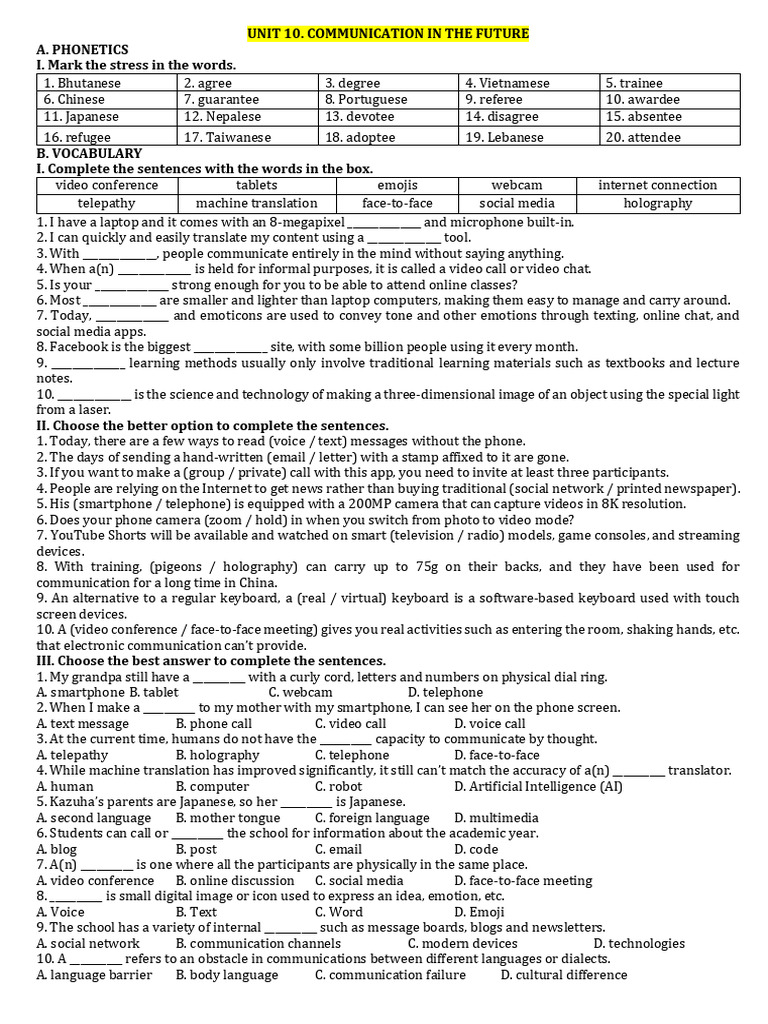 Future Communication: Phonetics & Vocabulary | PDF | Smartphone ...