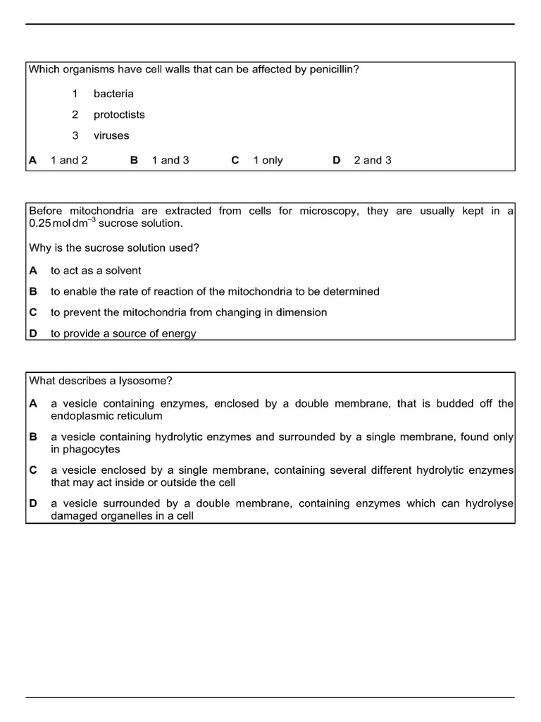 1 - Cell Structure (9700/13 - Winter - 2024 - Q37) : Cie A-Level Biology CH1 | PDF