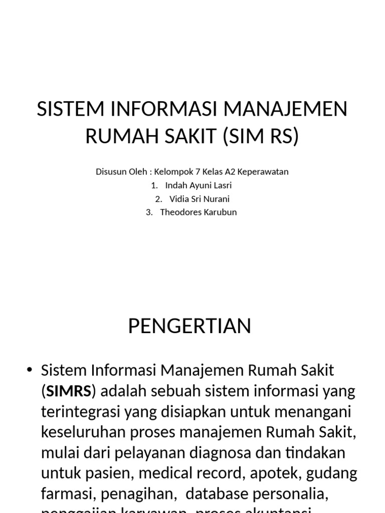 Sistem Informasi Manajemen Rumah Sakit (Sim Rs | PDF