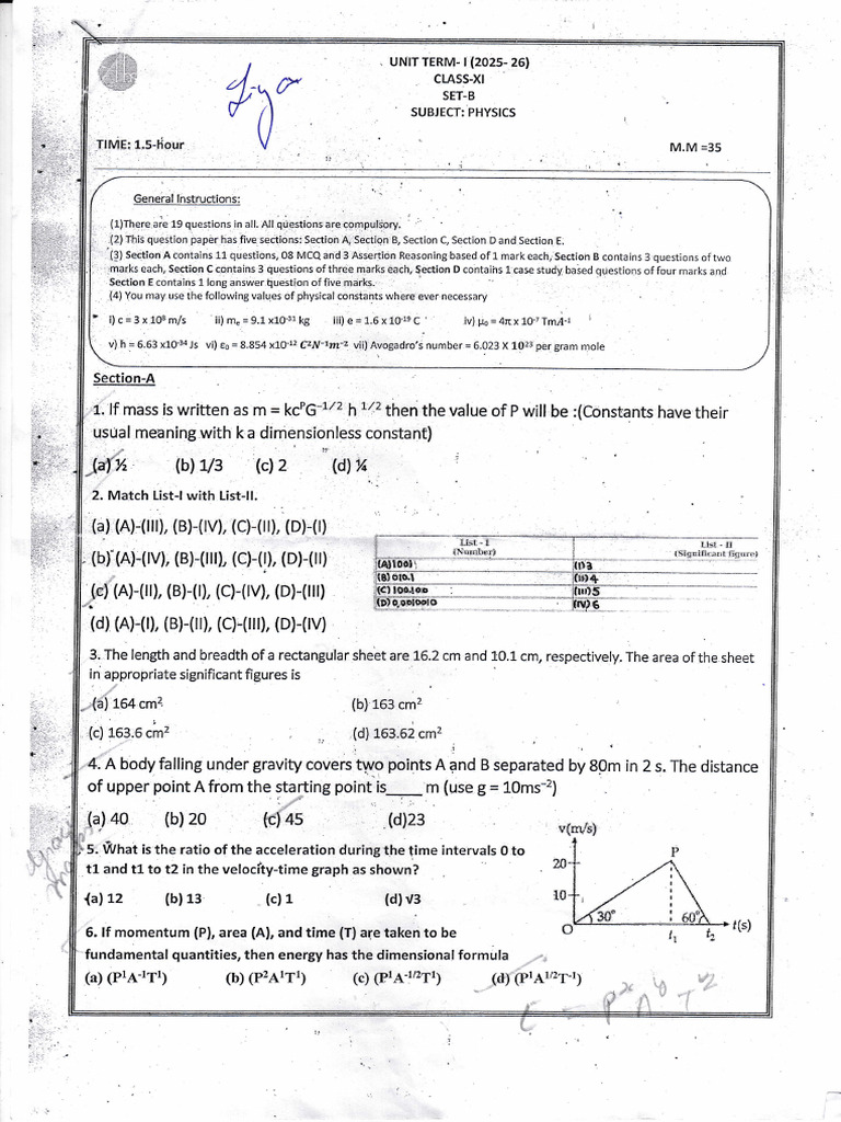 Phy +1 LBS (Unit Term 1) Set B | PDF | Density | Physical Quantities