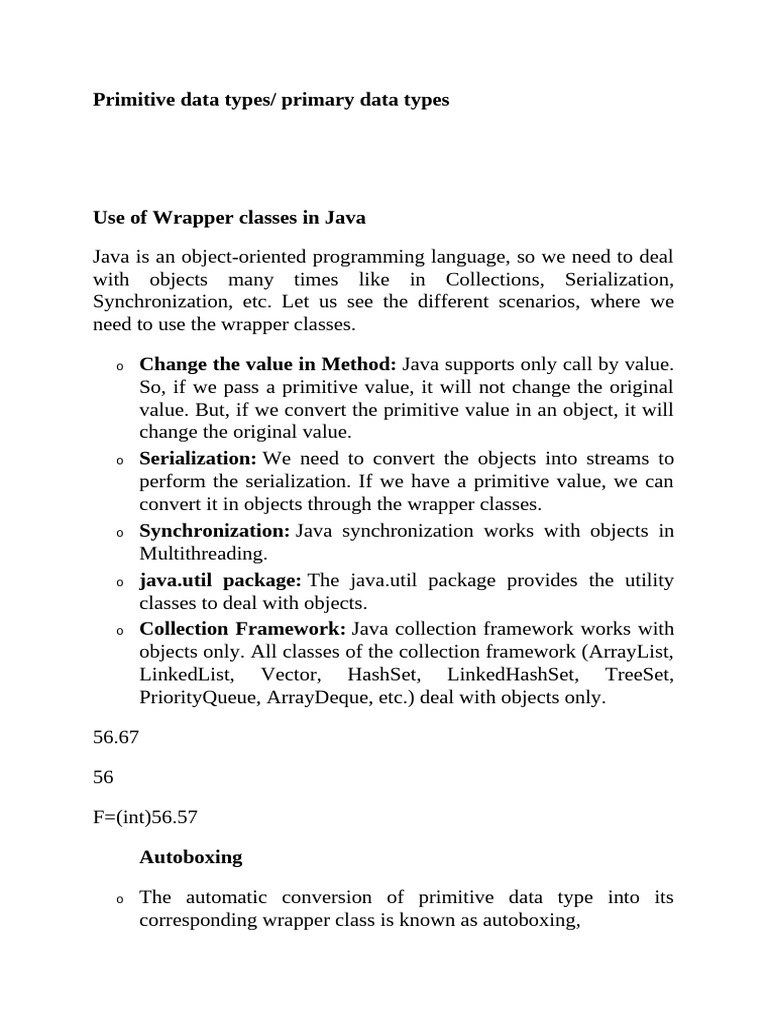 Use of Wrapper Classes in Java | PDF | Class (Computer Programming) | Systems Architecture
