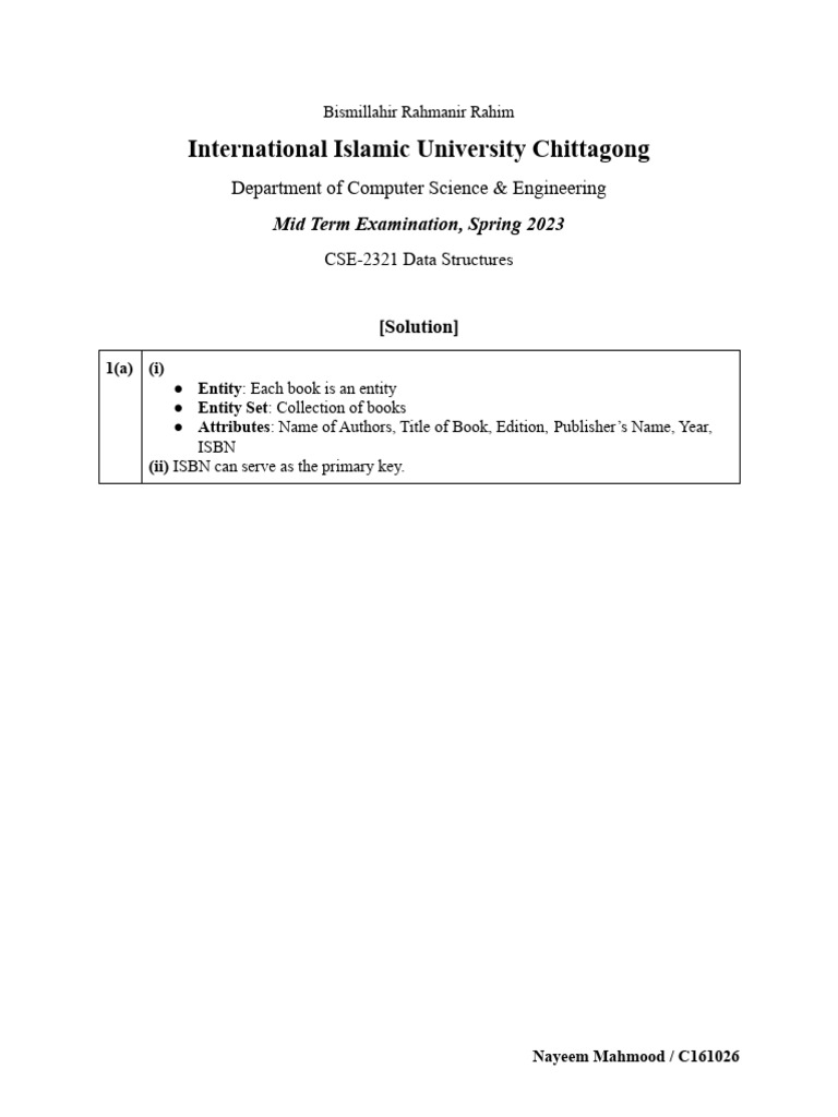 2023 SP Cse-2321 Mid Answer | PDF | Algorithms And Data Structures ...