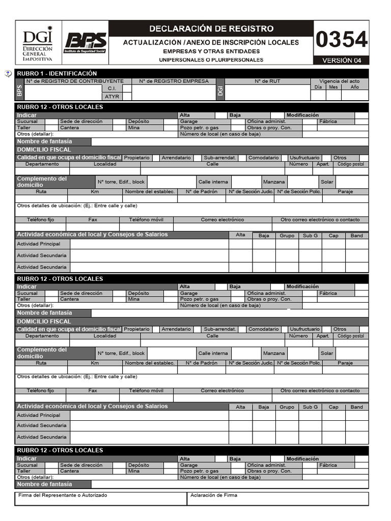 Form 0354 Version 04 Bps Dgi 04 2018 | PDF