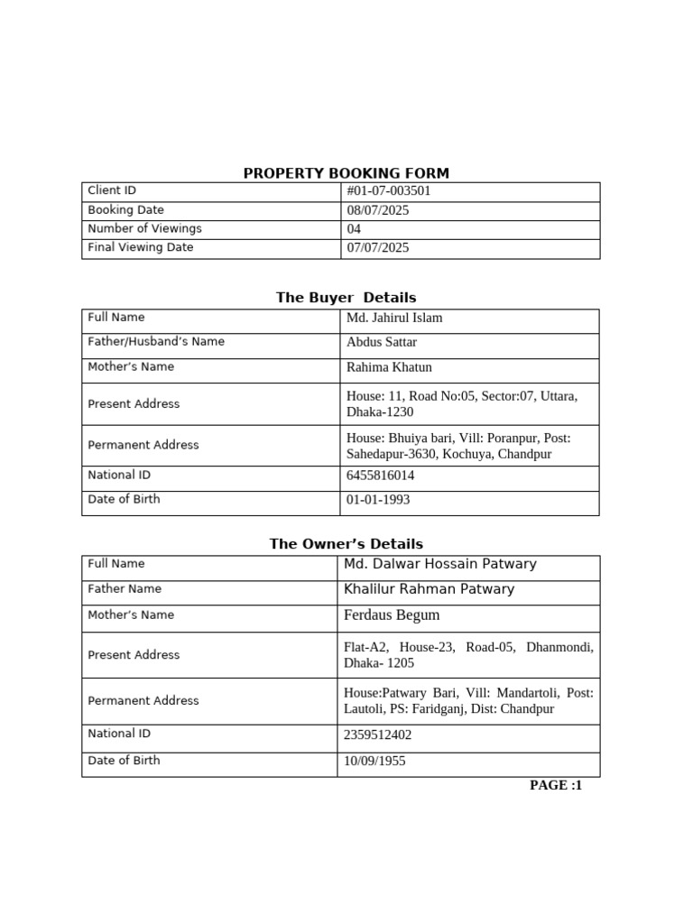 Property Booking Form Sec14 | PDF | Business