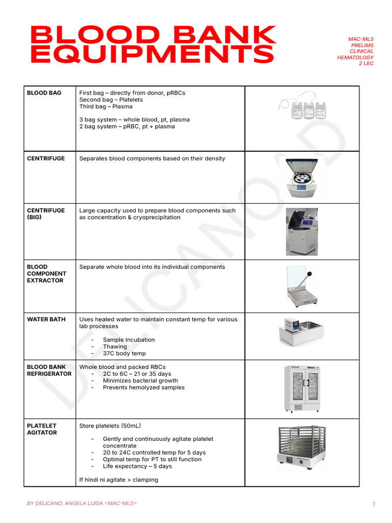 Blood Bank Equipment Overview | PDF | Blood Plasma | Platelet