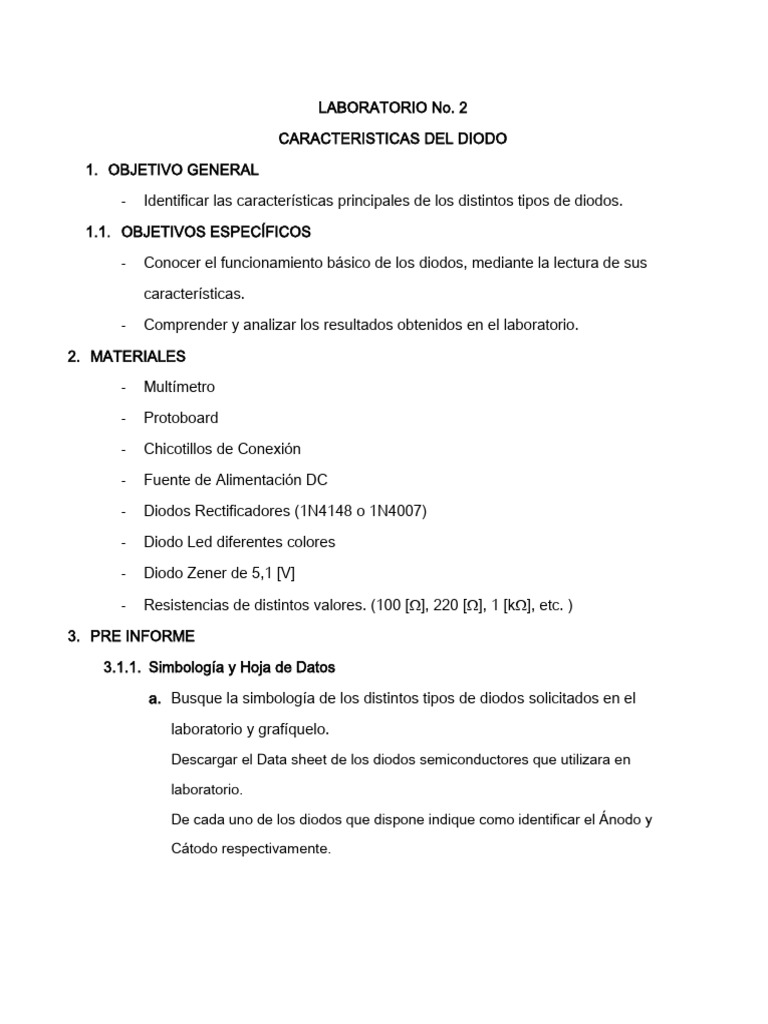 Guia Laboratorio 2 Caracteristicas Del Diodo (COMPLETO) | PDF | Diodo | Rectificador
