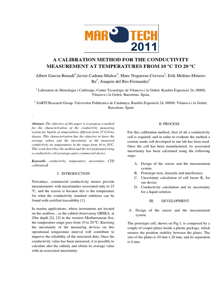 Conductivity Calibration Method 10-20°C | PDF | Calibration | Temperature