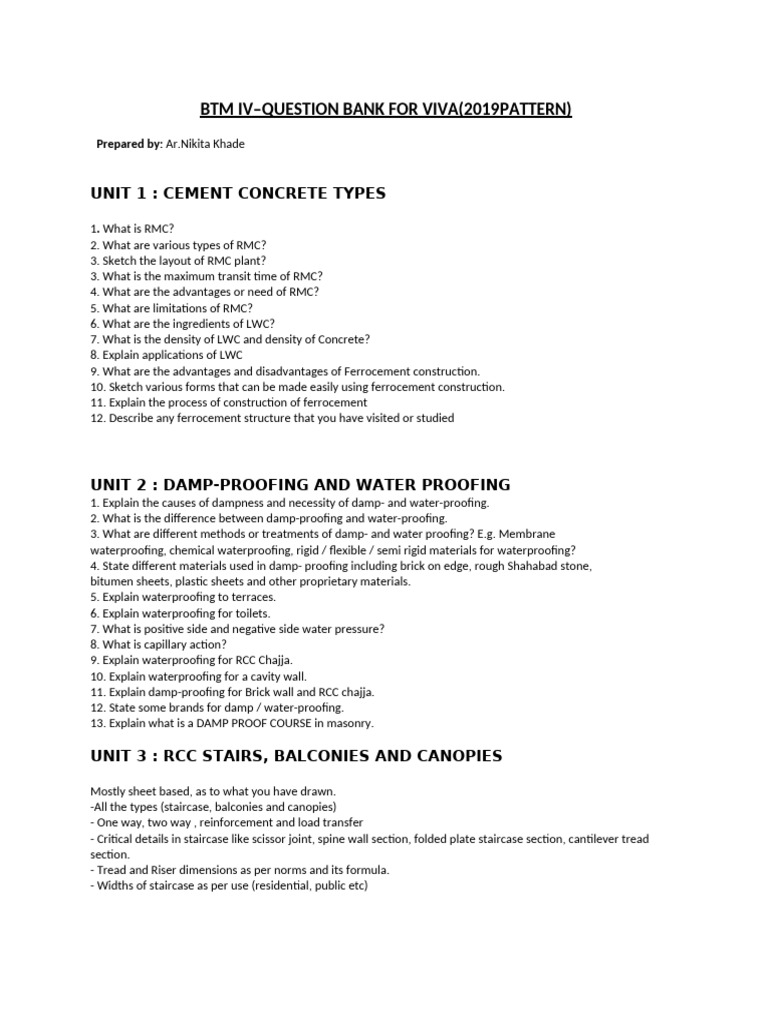 Viva Question Bank For BCM IV | PDF | Elevator | Door