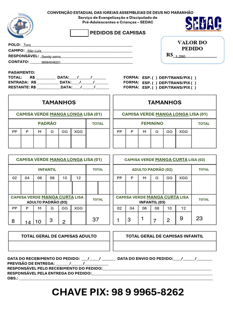 Formulário de Pedido de Camisa Ebf 2025 - Sedac | PDF