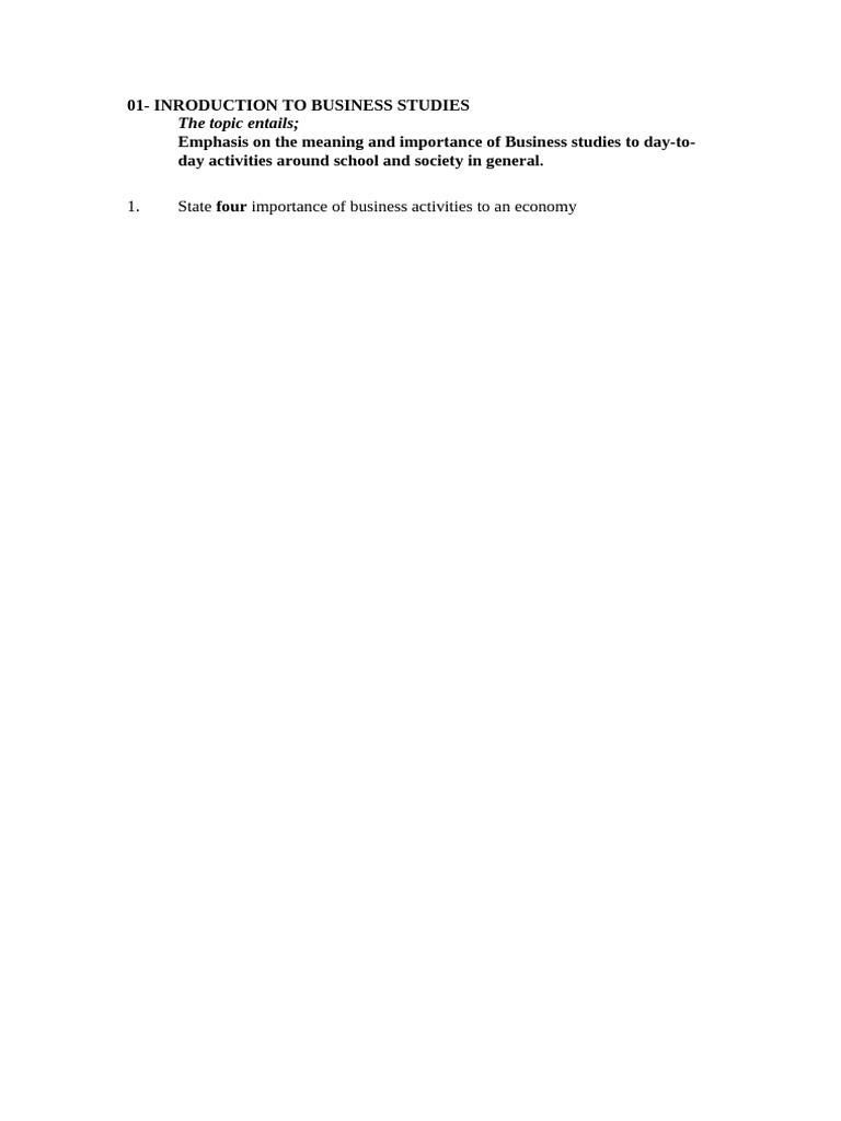 Inroduction To Business Studies Q | PDF