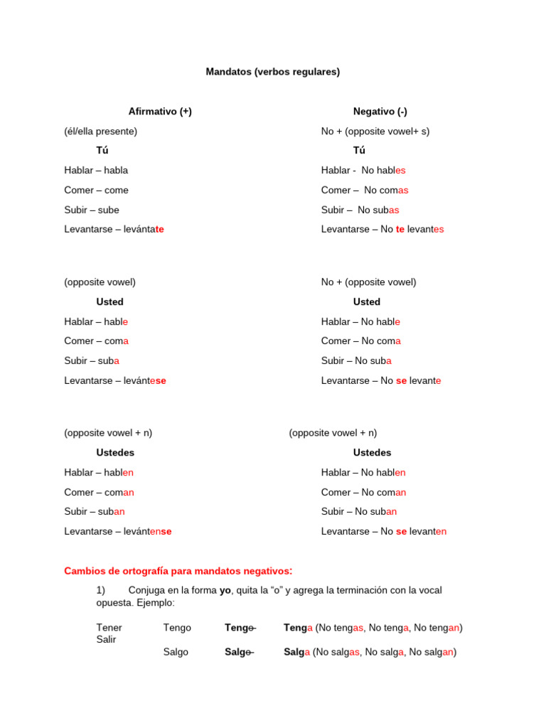 Mandatos (Verbos Regulares) | PDF