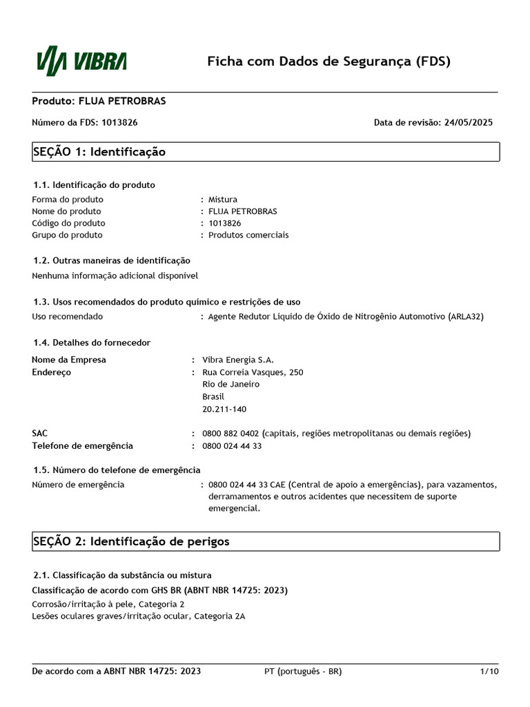 Ficha de Dados de Segurança: FLUA PETROBRAS | PDF | Primeiros socorros ...