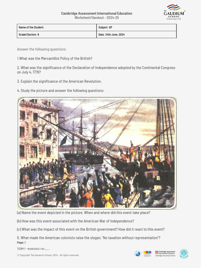 Worksheet 8 American Revolution | PDF