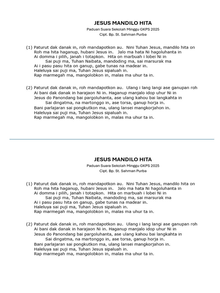 Teks Lagu Koor SM 2025 | PDF