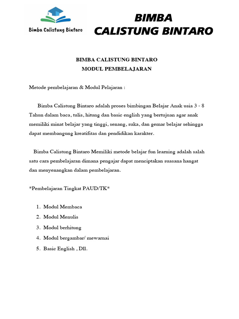 Modul Pembelajaran Bimba Calistung | PDF