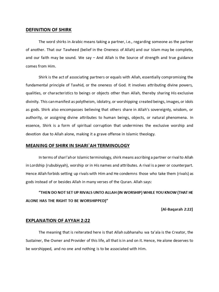 Definition of Shirk | PDF | God In Islam | Tawhid