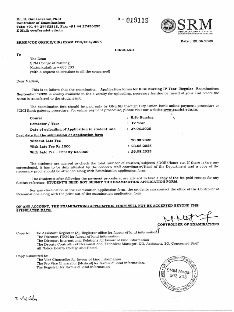 26.06.2025 - 019119 - Dean - Nuring - KTR - Examination Application Form For BSC Nursing IV Year ...