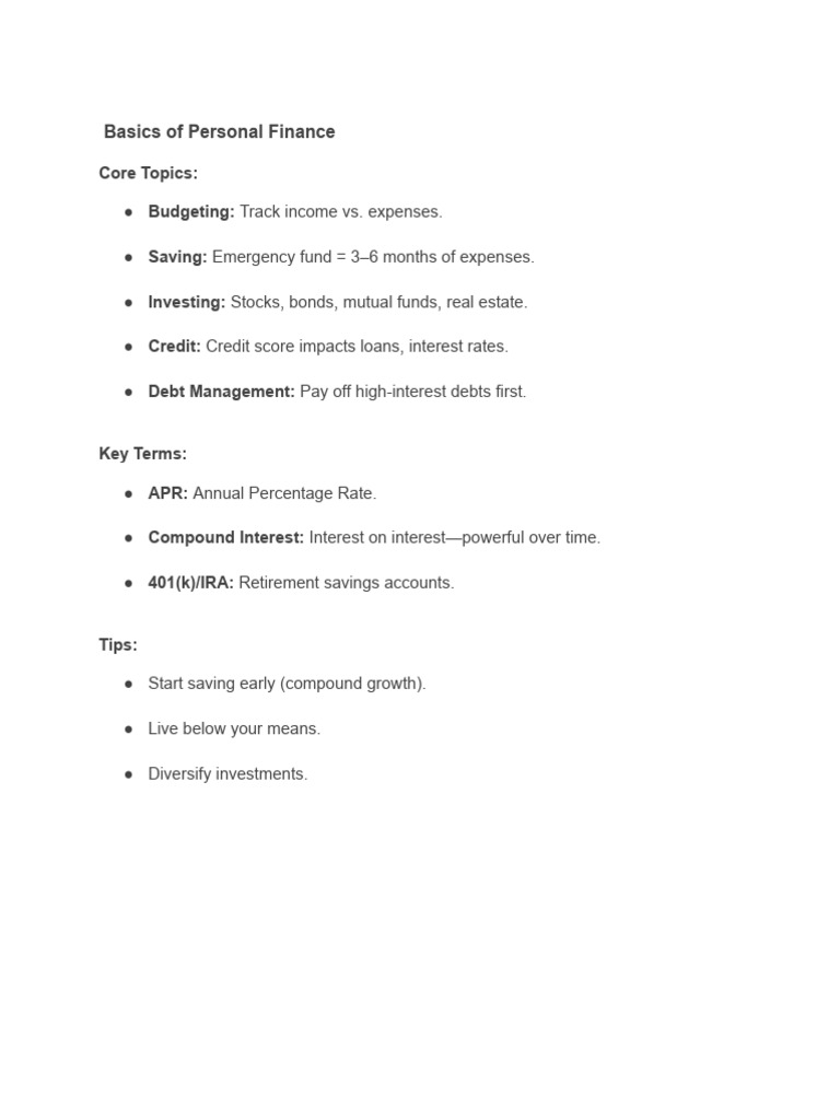 Personal Finance Basics PDF | PDF