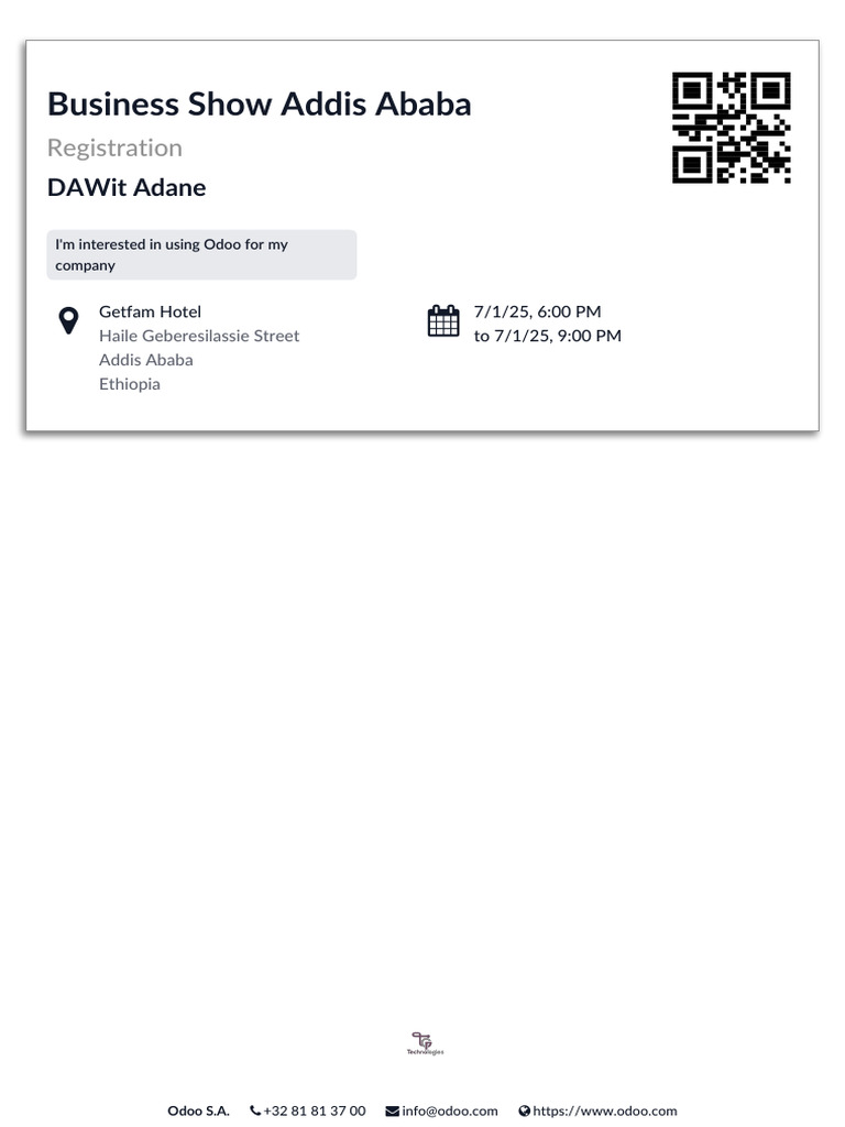 Tickets - Business Show Addis Ababa (07!01!2025 18-00-00) - DAWit Adane | PDF